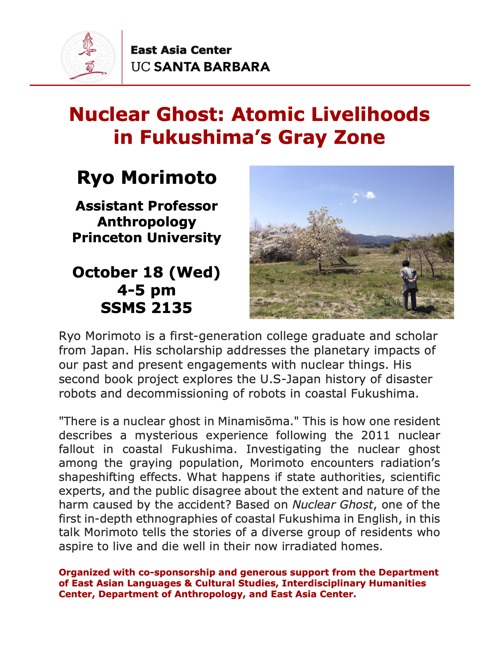Talk: “Nuclear Ghost: Atomic Livelihoods in Fukushima’s Gray Zone” by Ryo Morimoto (10/18 ...